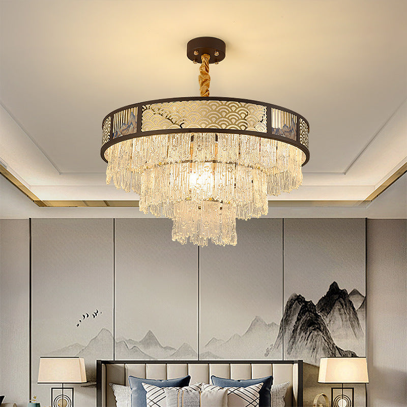 Traditional Chinese Multi-Tier Round Iron Glass Stainless Steel 12/16 ...