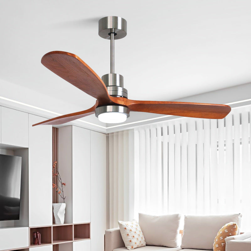 Contemporary Retro Round Glass Shade Solid Wood Fan Blade LED Downrod ...